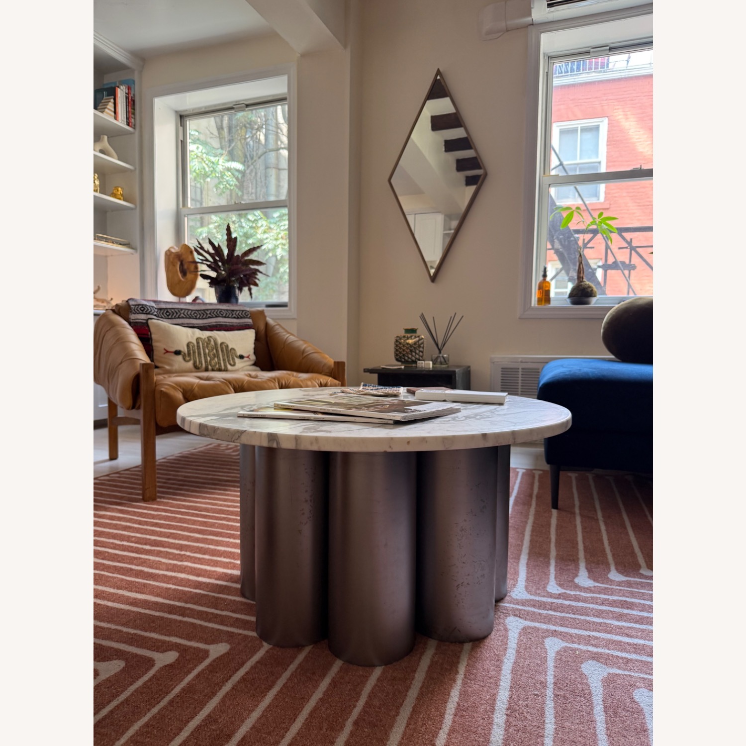 Custom Made Marble Table with Steel Base - AptDeco
