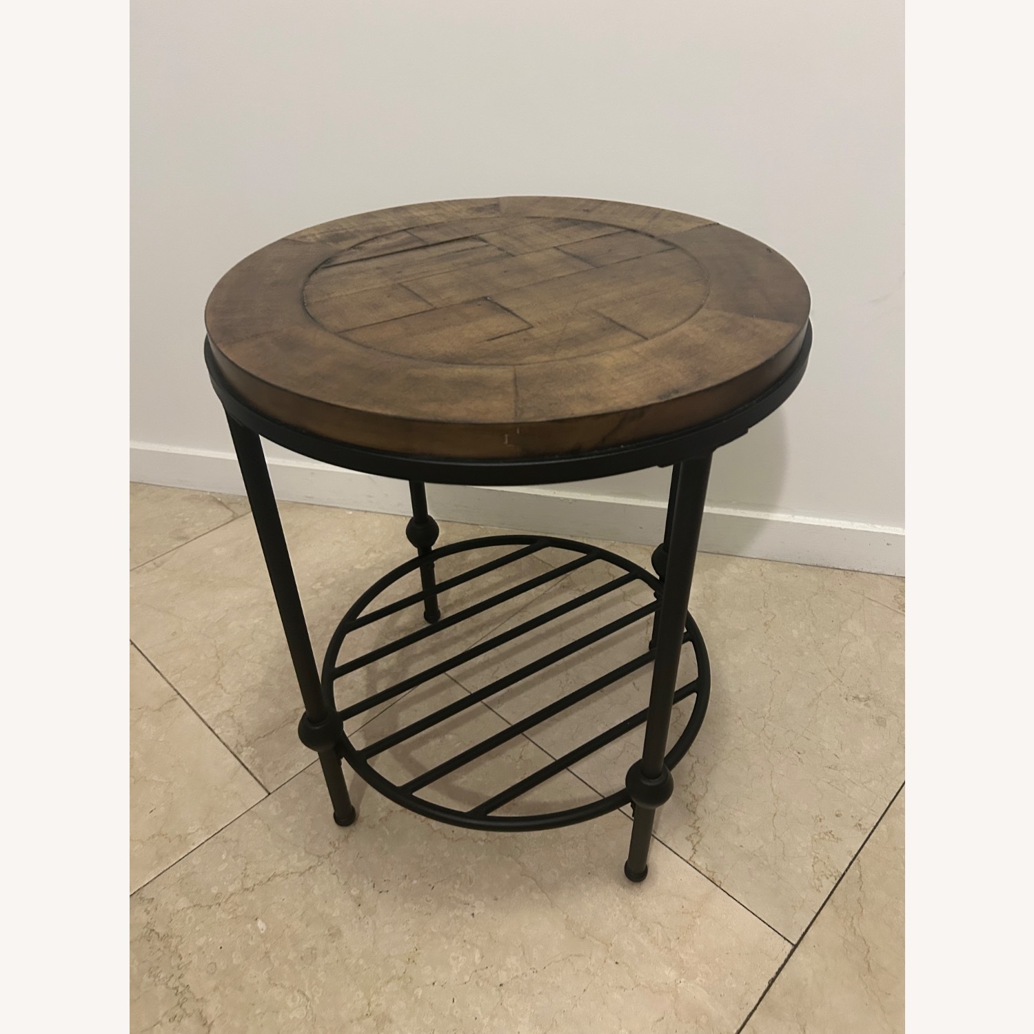 Emery Round Wood End Table in Barnside Brown - AptDeco
