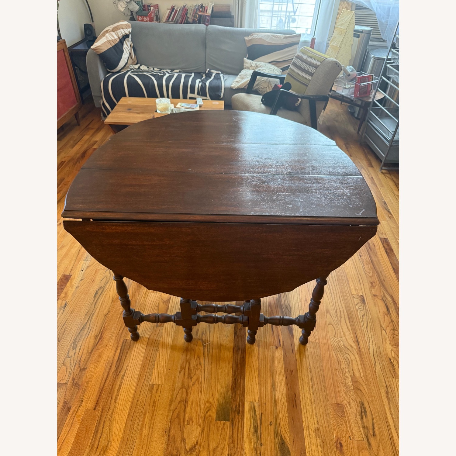 Antique Dark Wood Drop Leaf Table - AptDeco