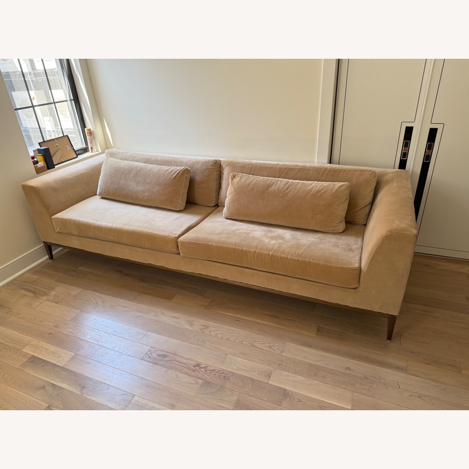 RH Italia Taper Arm Sofa (Camel Velvet) - AptDeco