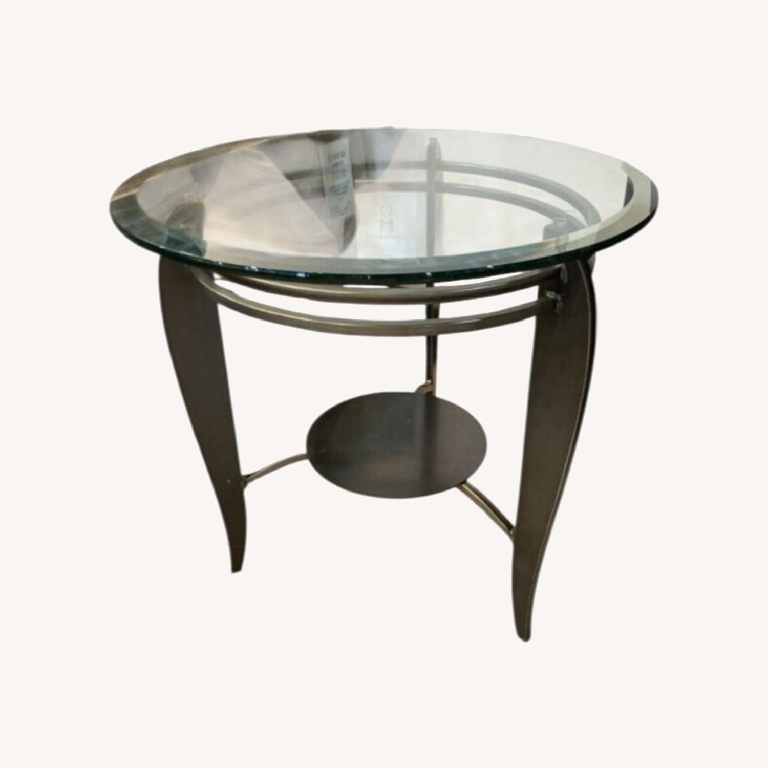 Contemporary Round Glass & Metal Side Table - AptDeco