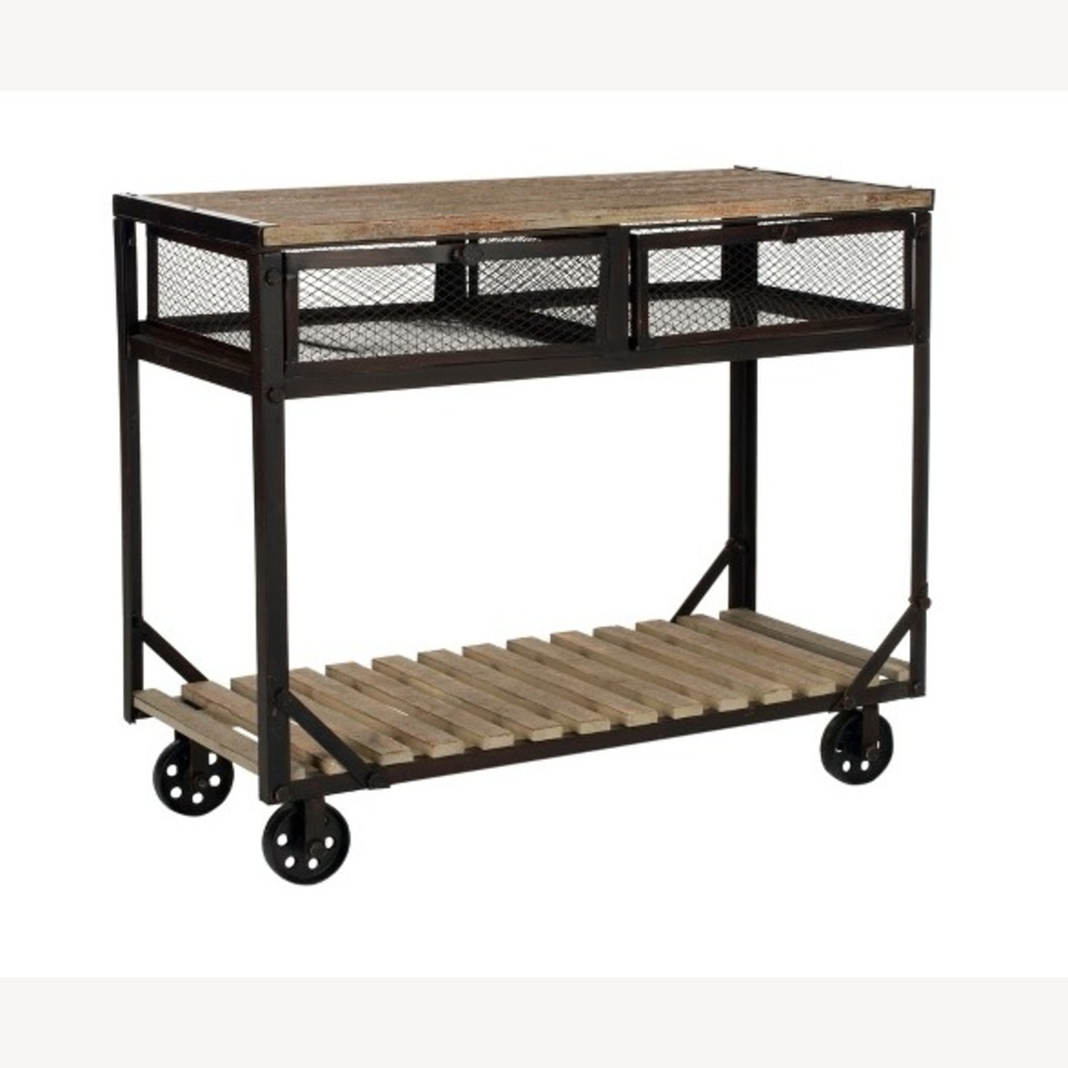 Wood and Metal Industrial Style Bar Cart - AptDeco