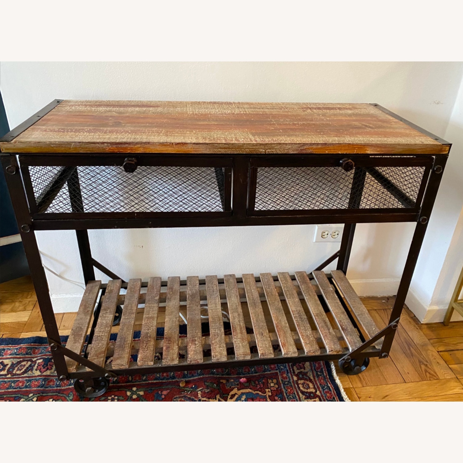Wood and Metal Industrial Style Bar Cart - AptDeco