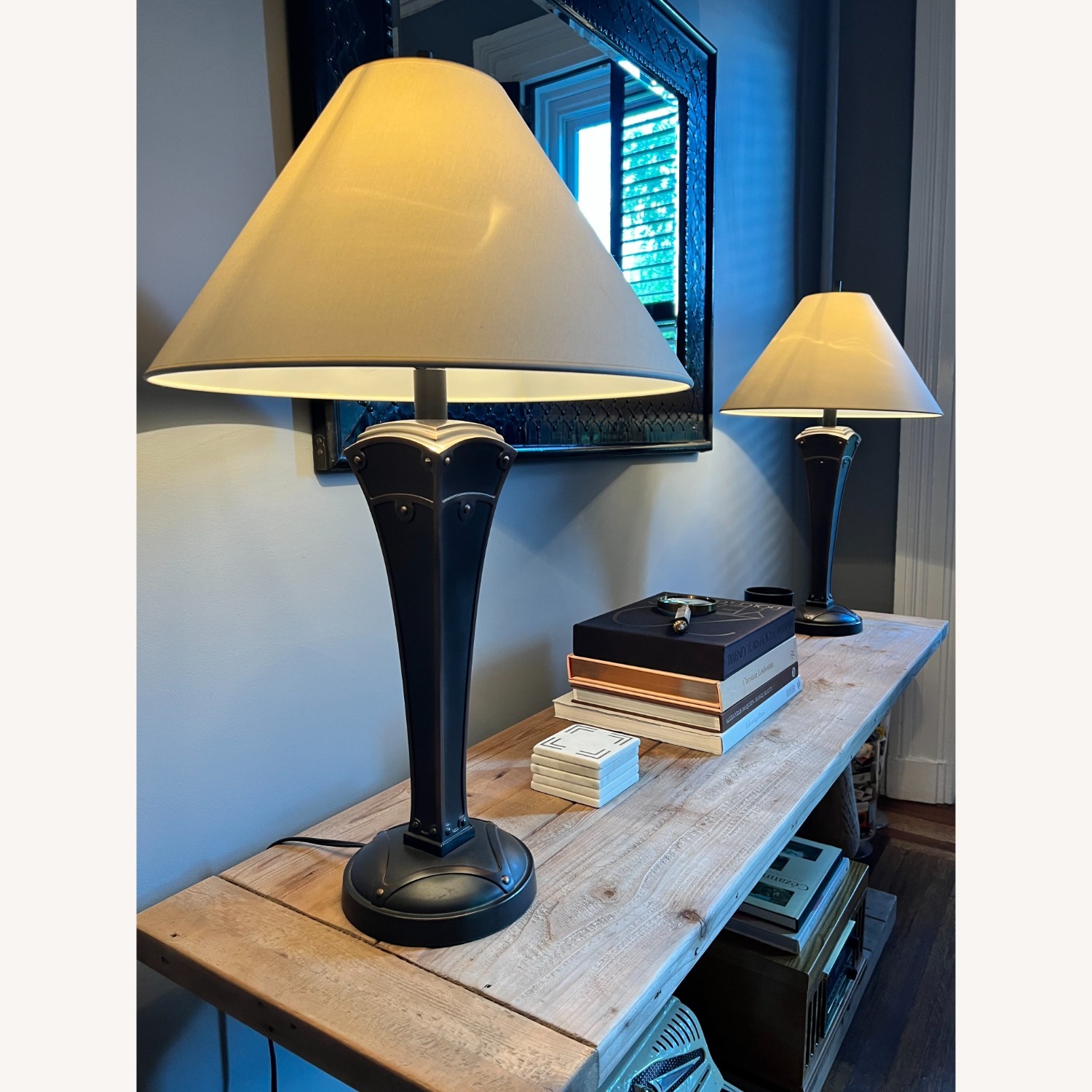 2 Dark Brown/Bronze Table Lamps & Shades - AptDeco