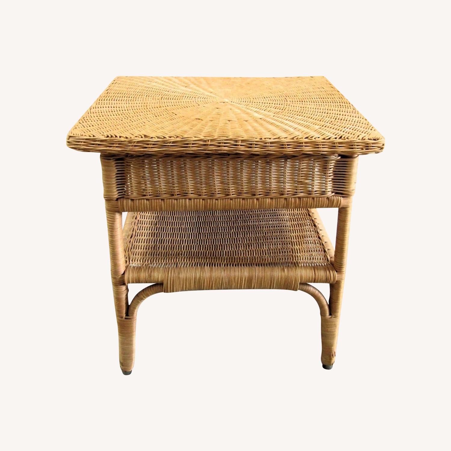 Vintage French Country Wicker End Table Side Table - AptDeco