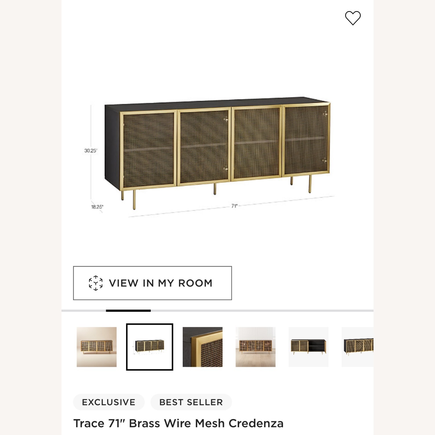 CB2 Trace 71" Brass Wire Mesh Credenza - AptDeco