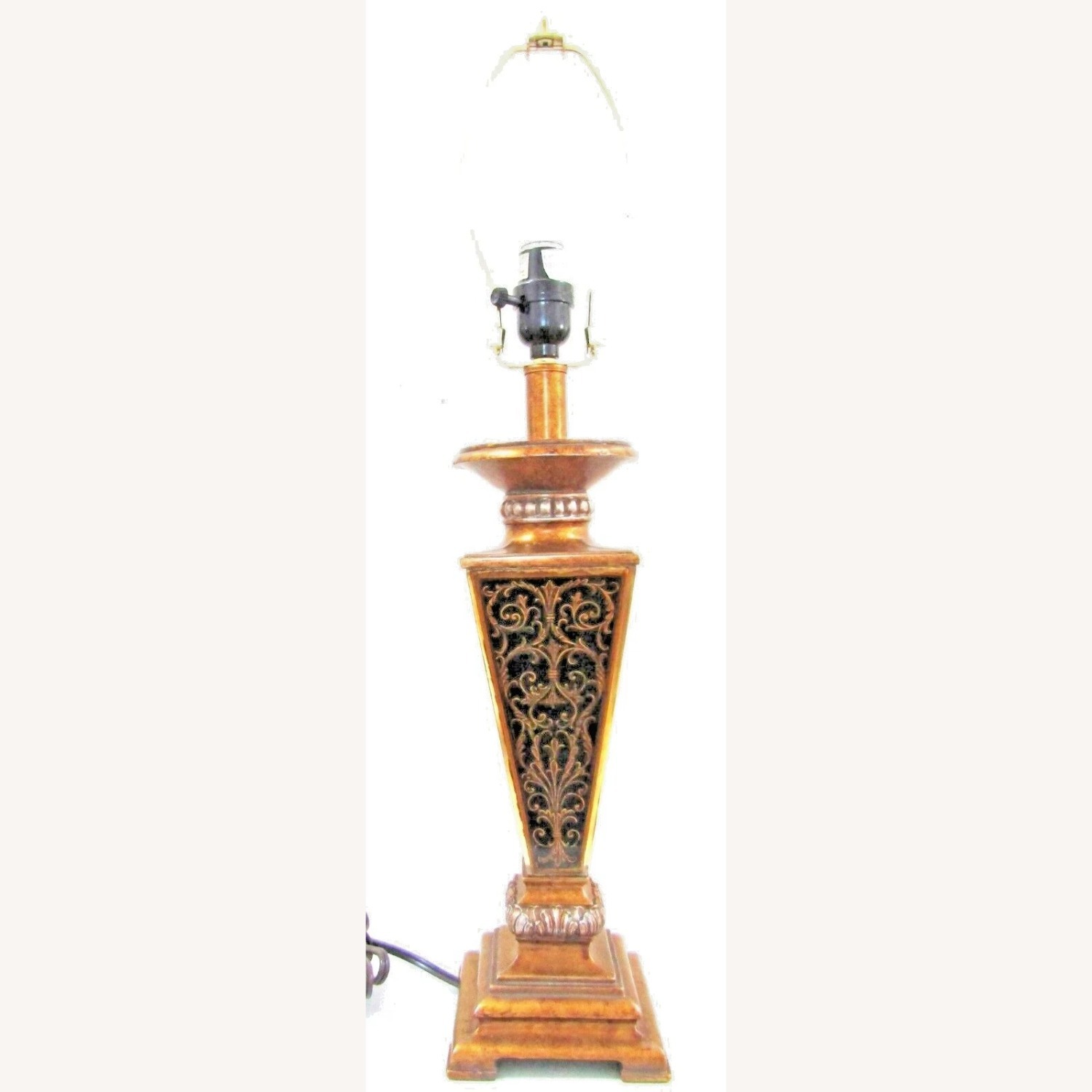 Exquisite Boulle Style Gold Table Lamp with Shade - AptDeco
