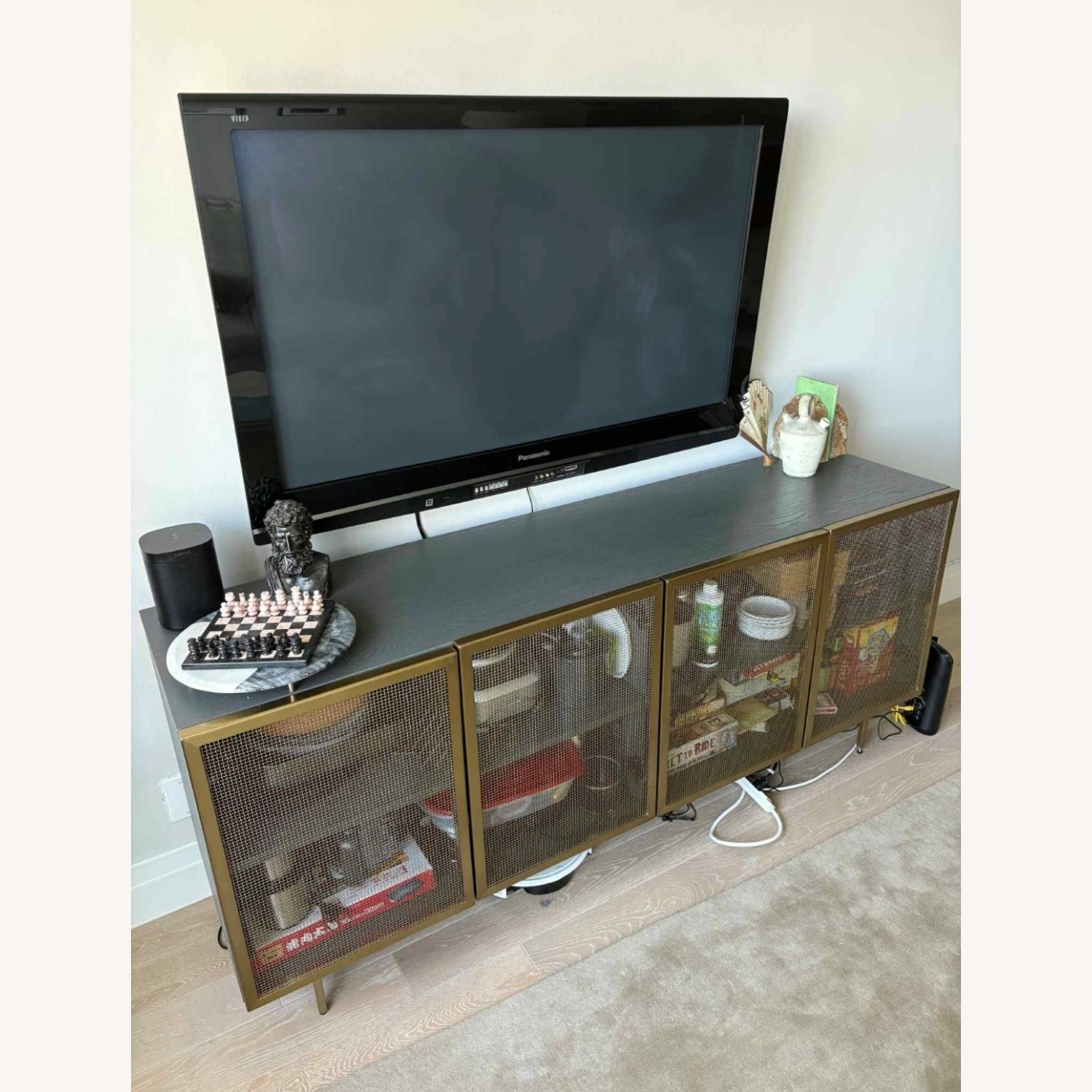 CB2 Trace 71" Brass Wire Mesh Credenza - AptDeco