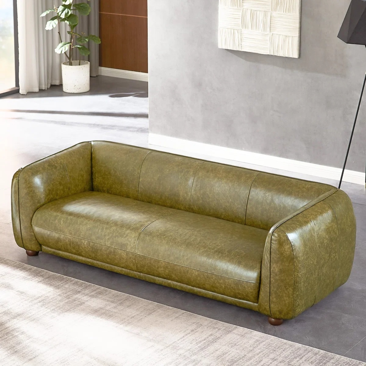 AllModern Green Leather Mod Couch - AptDeco