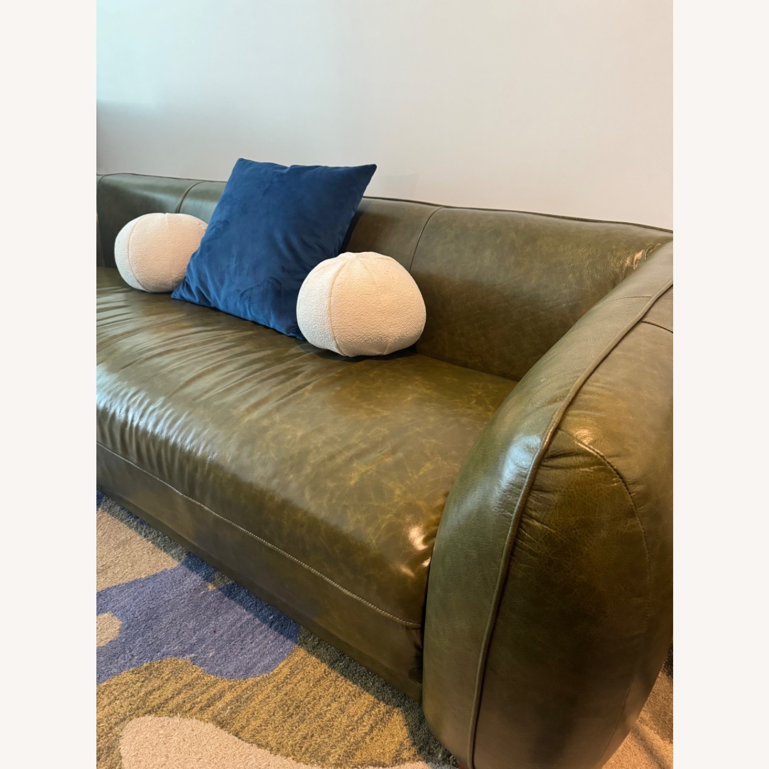 AllModern Green Leather Mod Couch - AptDeco