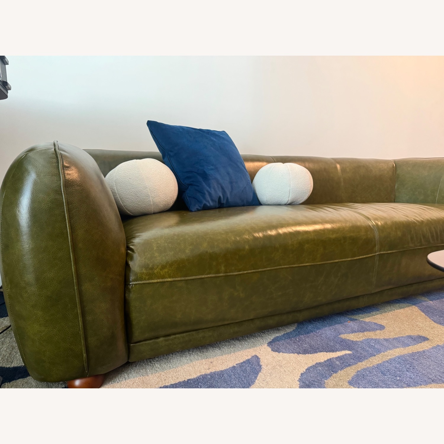 AllModern Green Leather Mod Couch - AptDeco