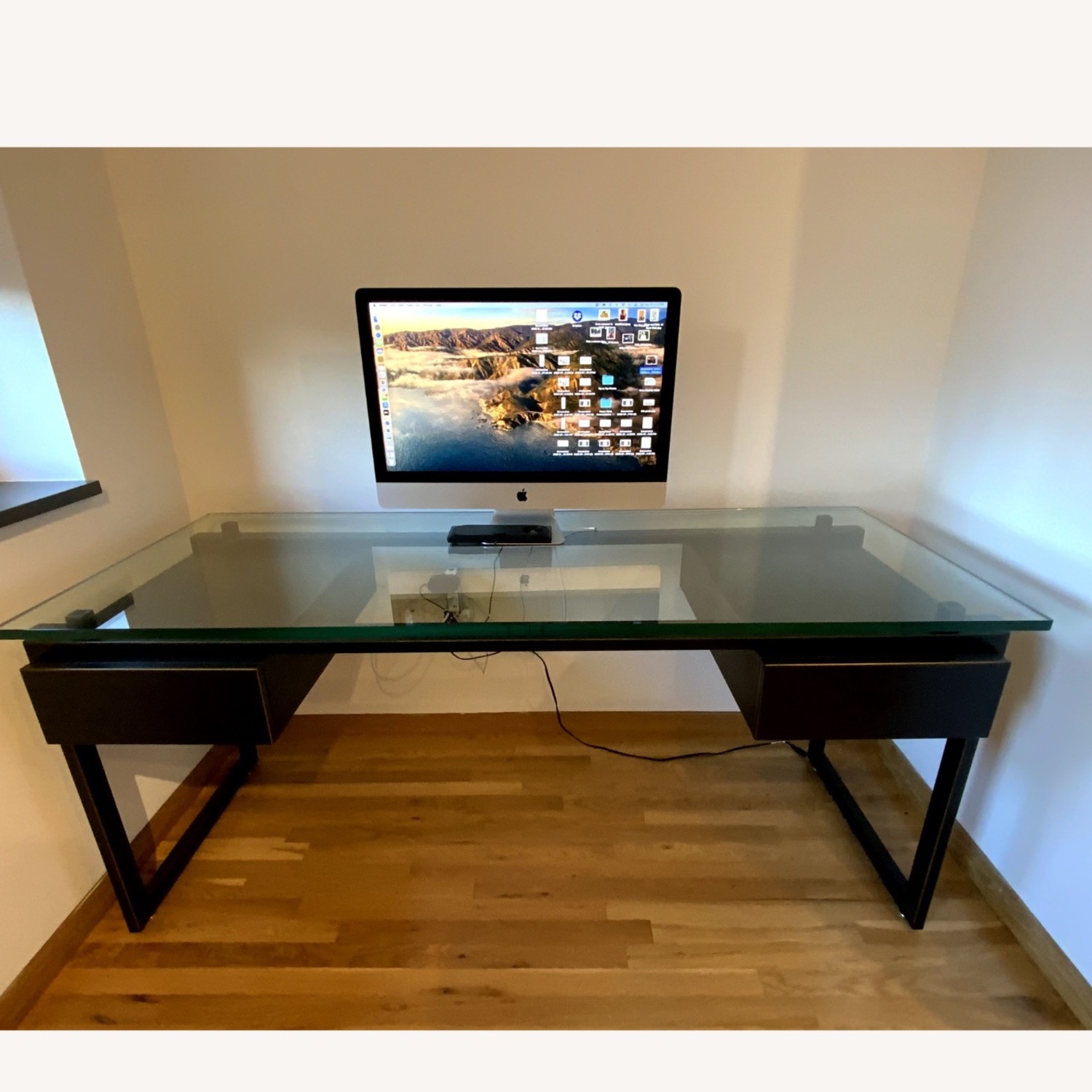 Restoration Hardware Bronze Desk w Glass Top - AptDeco