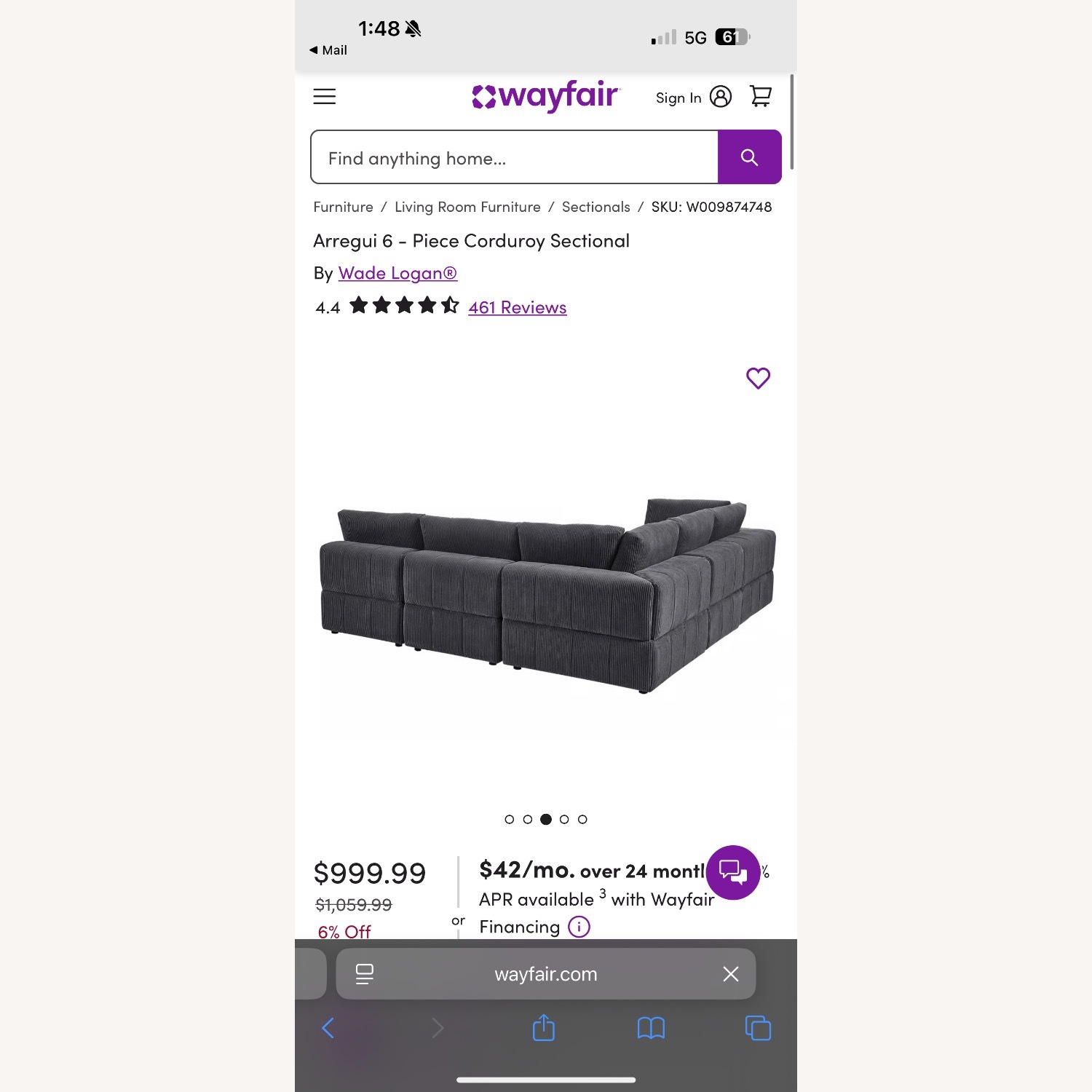 Dark Gray Polyurethane 3+ Piece Sectional - AptDeco