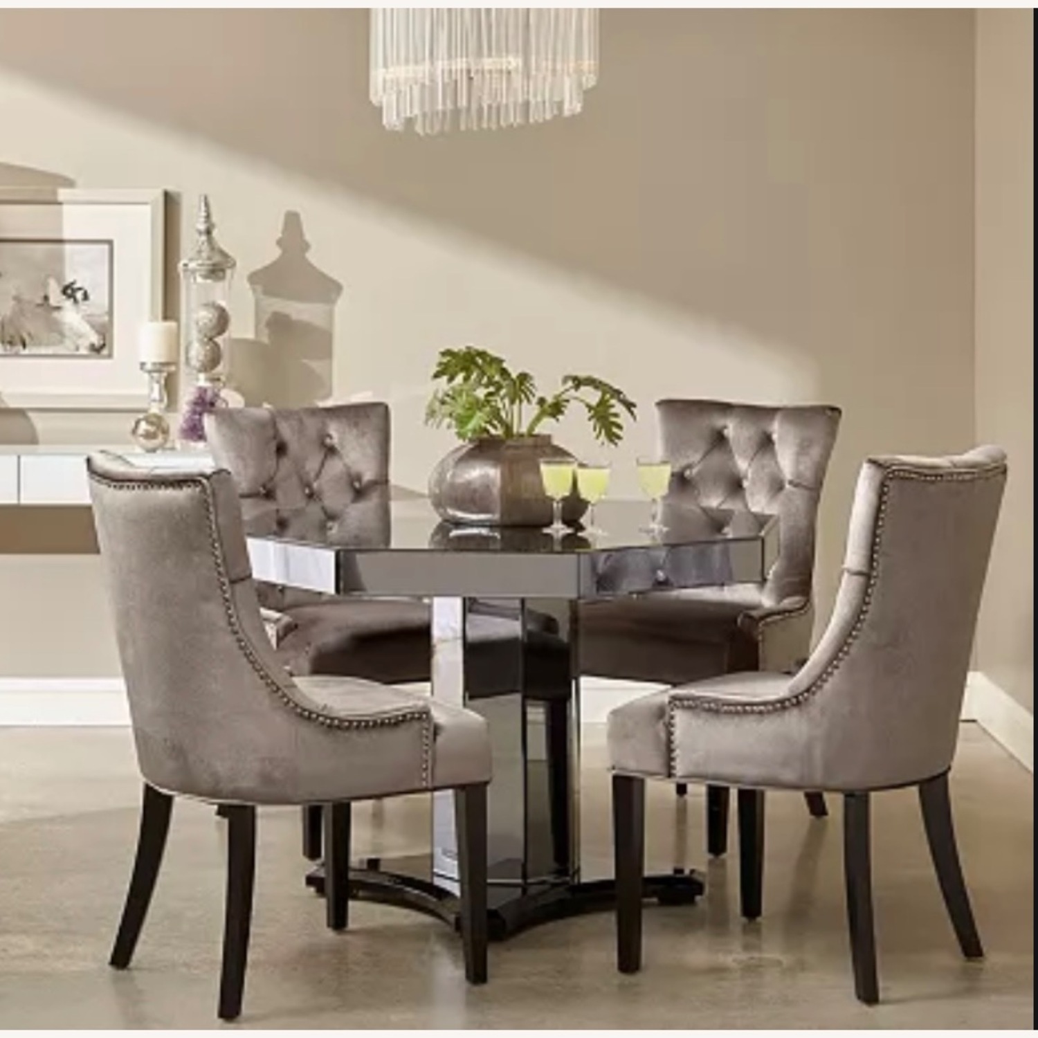 Hudson 5-Piece Hexagon Mirrored Dining Set - AptDeco