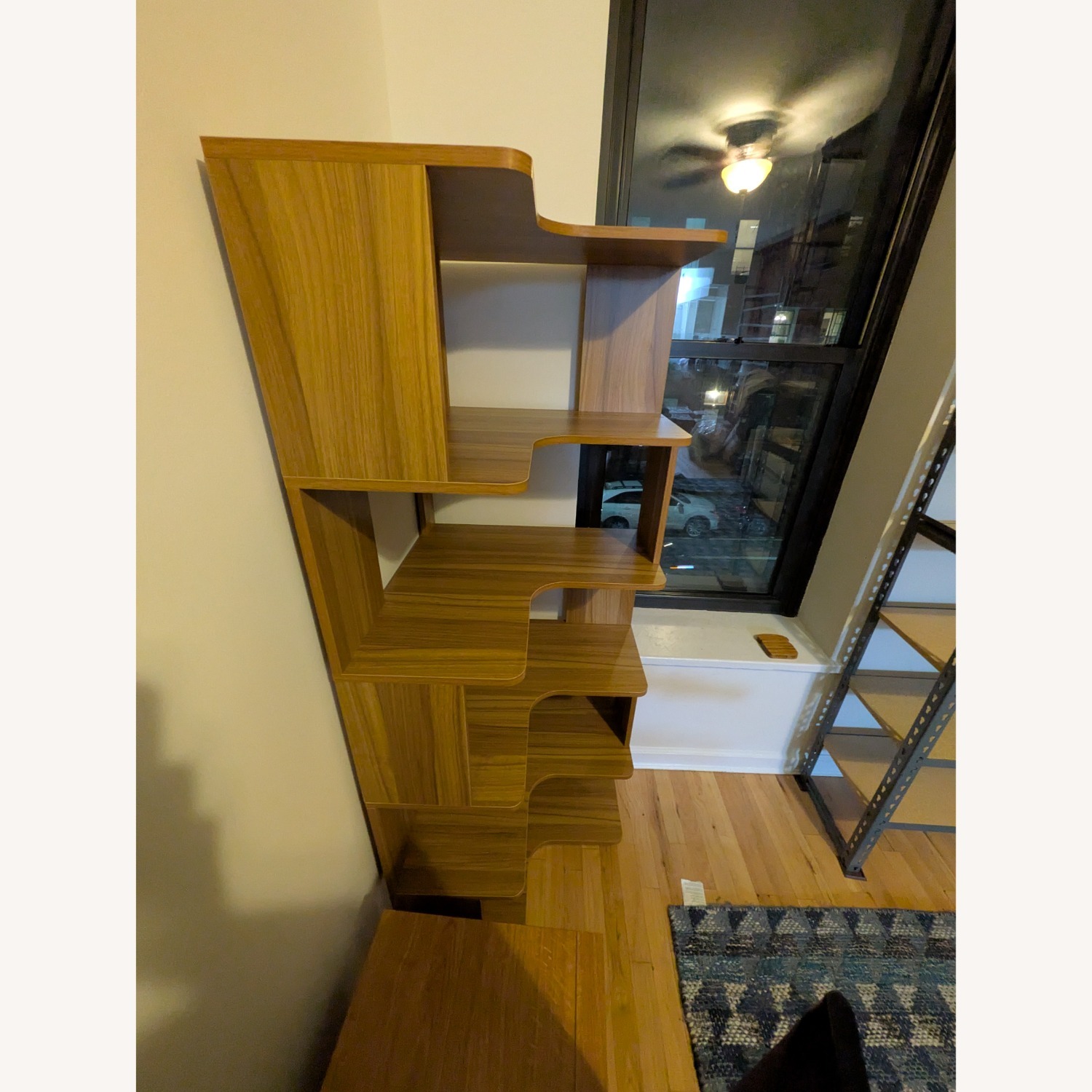 Light Brown Wood Corner Bookcase - AptDeco