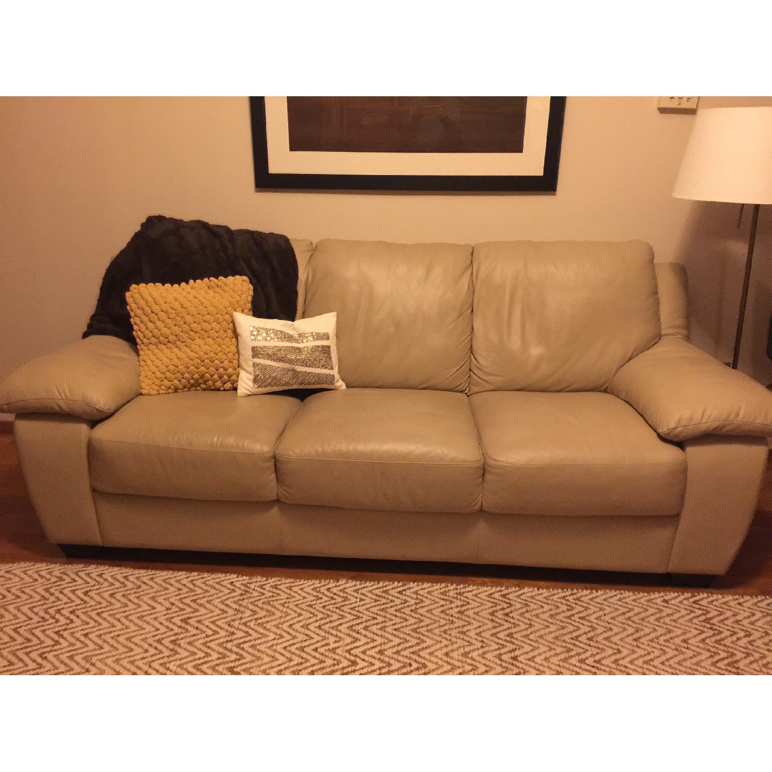 Italsofa by Natuzzi Beige Leather 3-Seat Couch - AptDeco