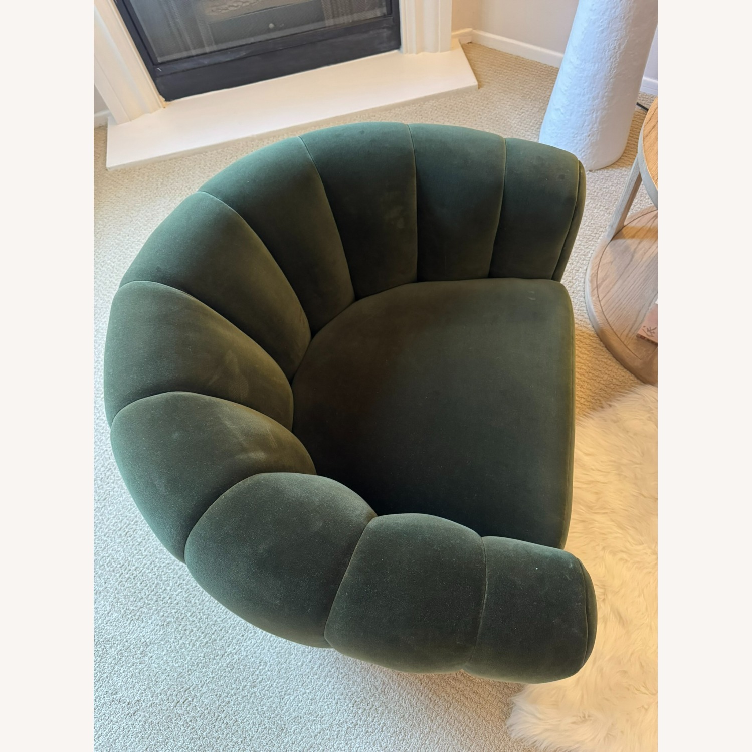 CB2 Fitz Channeled Green Velvet Swivel Chair - AptDeco