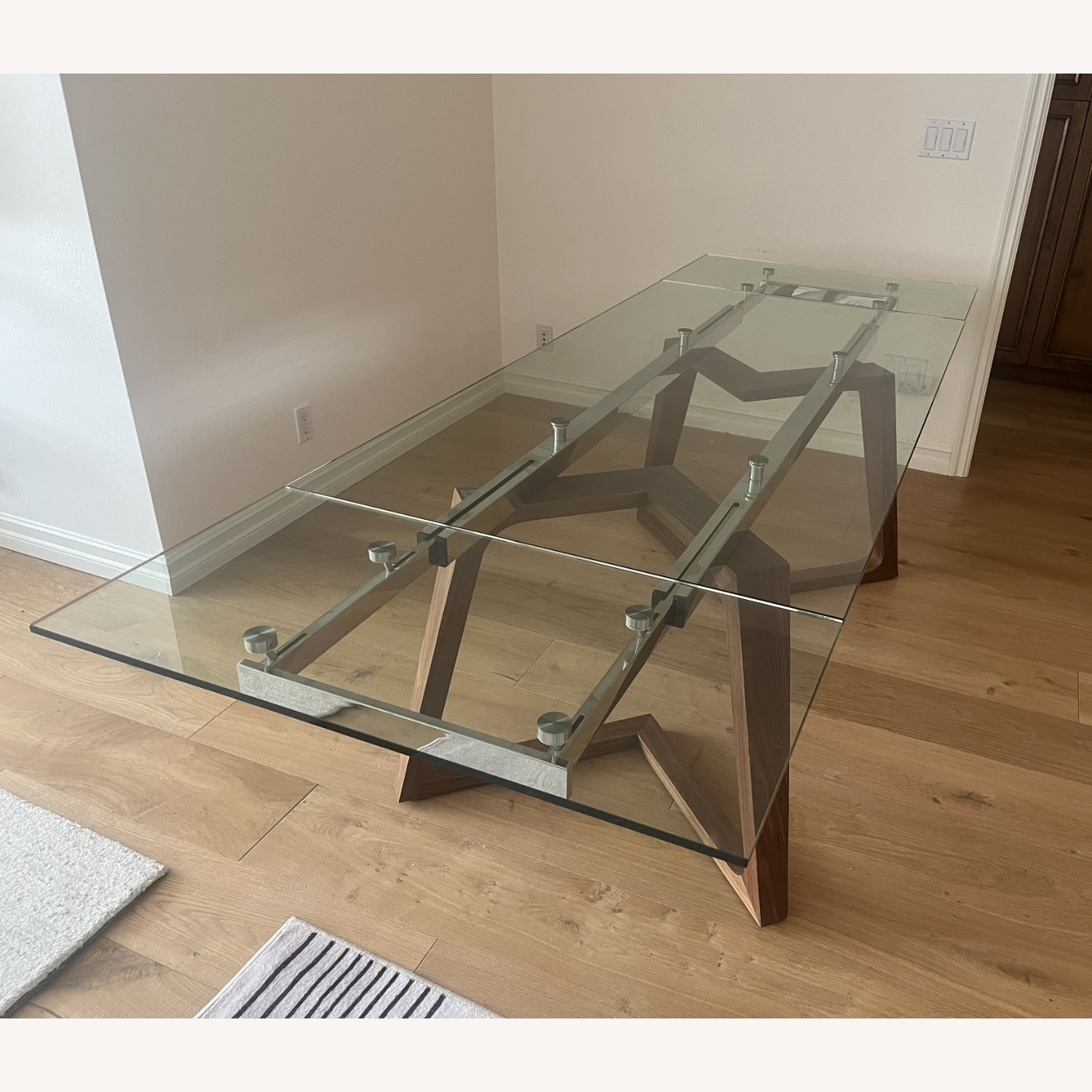 Modani Walnut and Glass Extendable Dining Table - AptDeco