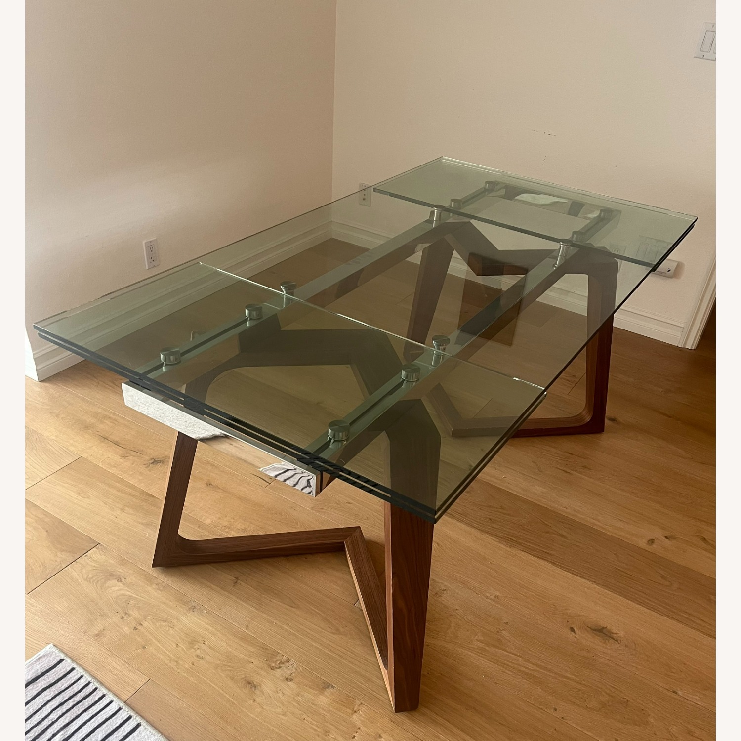 Modani Walnut and Glass Extendable Dining Table - AptDeco