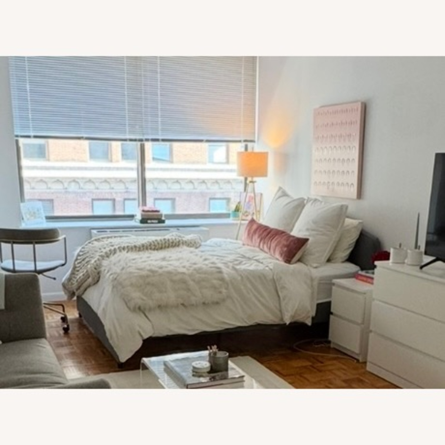 IKEA Hauga Dark Gray Fabric Queen Bed - AptDeco