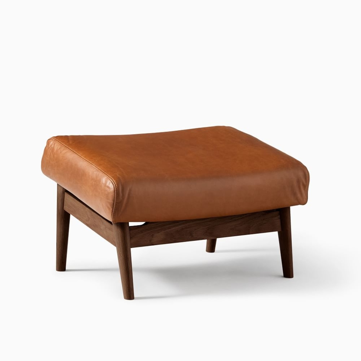 West Elm Mid-Century Show Wood Leather Ottoman - AptDeco
