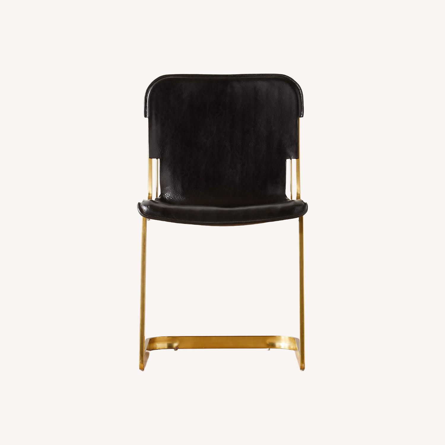 CB2 6 Rake Black Leather Dining Chairs - AptDeco