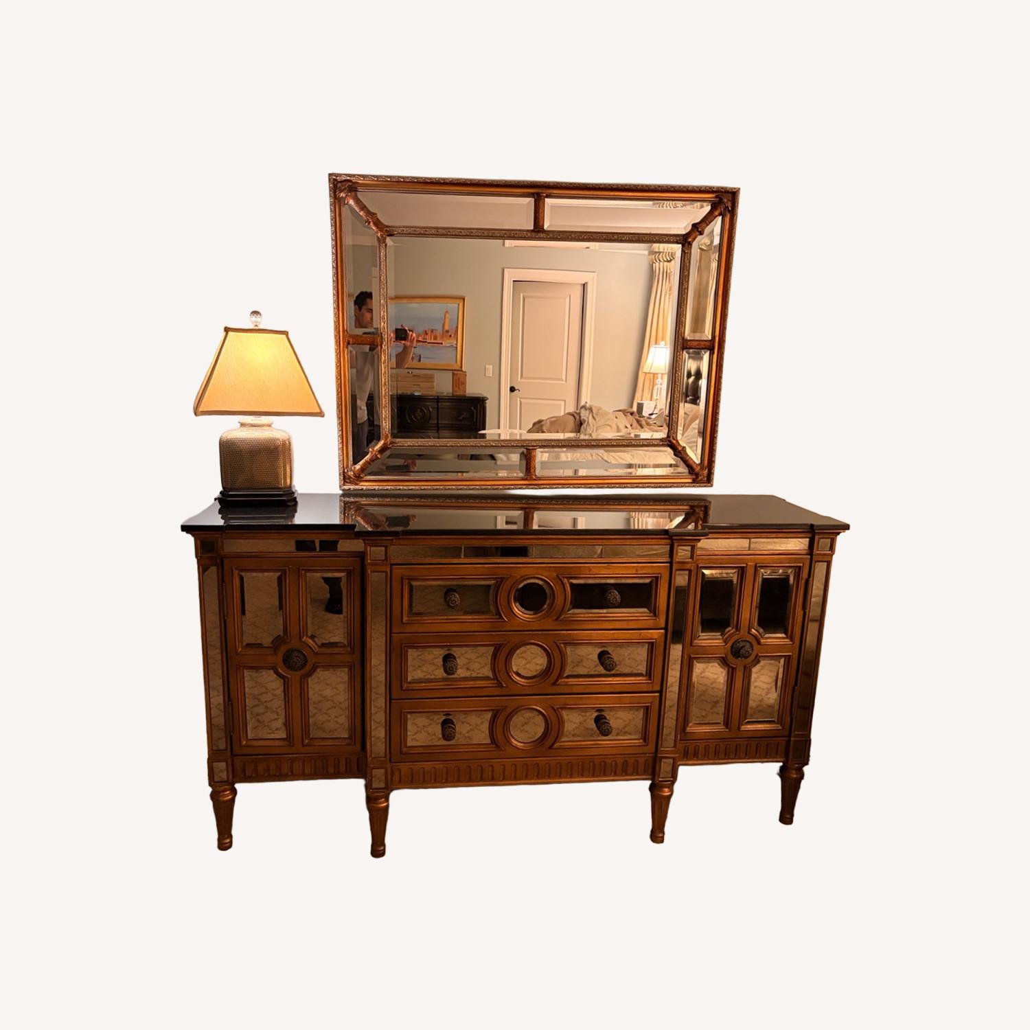 Horchow Mirrored Gold Sideboard with Wall Mirror - AptDeco