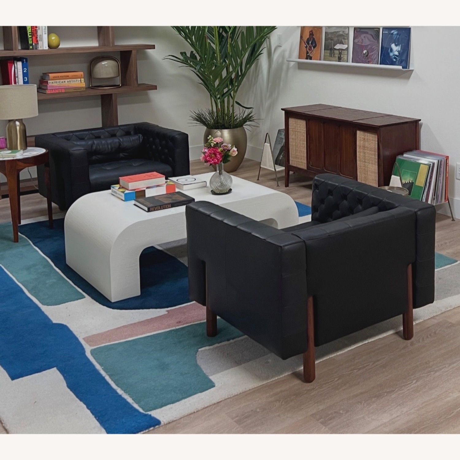 CB2 Black Leather Marconi Accent Chairs - AptDeco
