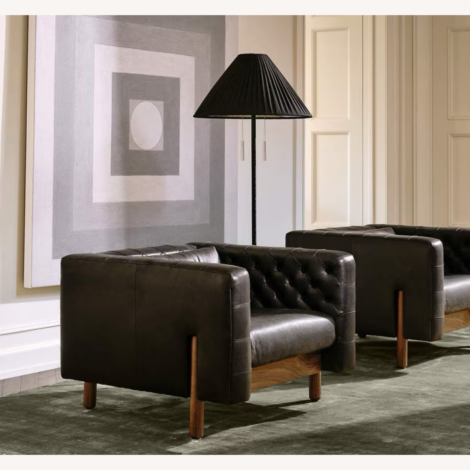 CB2 Black Leather Marconi Accent Chairs - AptDeco