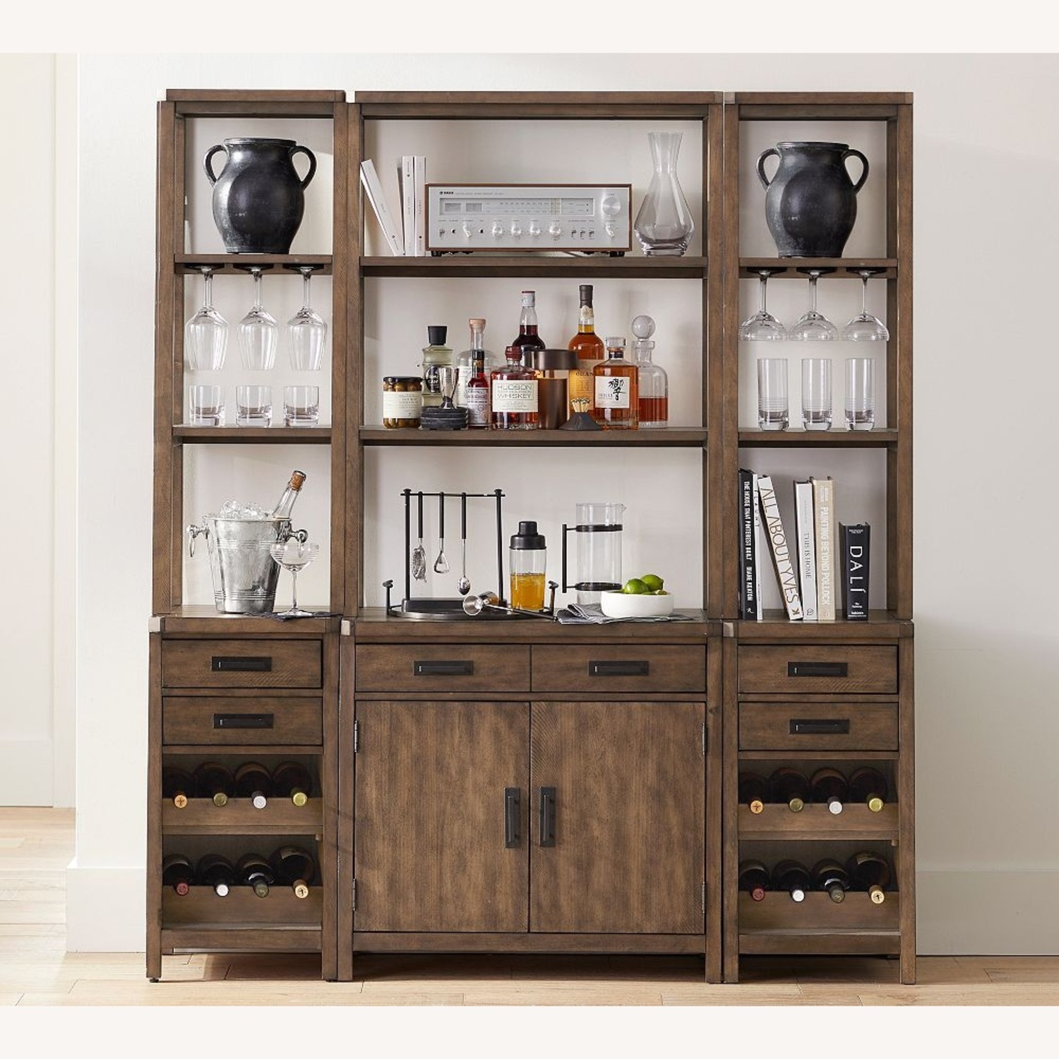 Pottery Barn Mateo Dark Brown Wood Bar Cart - AptDeco