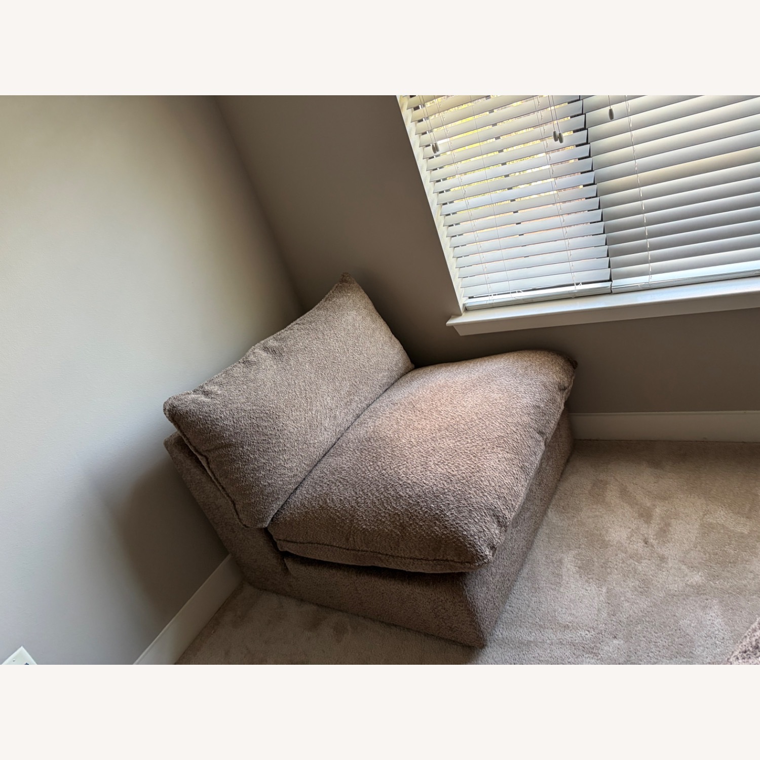 Living Spaces Light Brown Boucle Loveseat - AptDeco