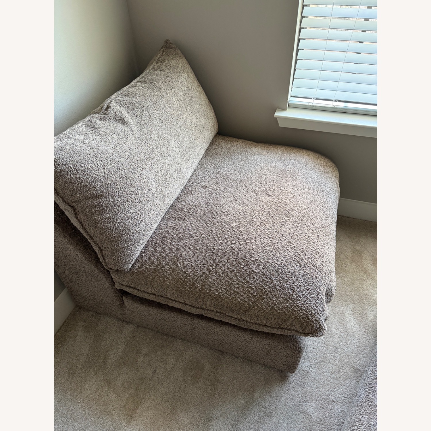 Living Spaces Light Brown Boucle Loveseat - AptDeco