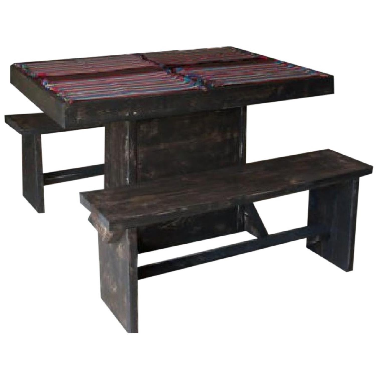 Modern Rust Distressed Dining Table w/ 2 Benches - AptDeco