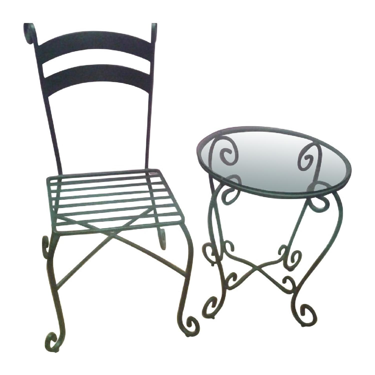 Pier 1 Wrought Iron and Glass Table w/ 1 Chair - AptDeco