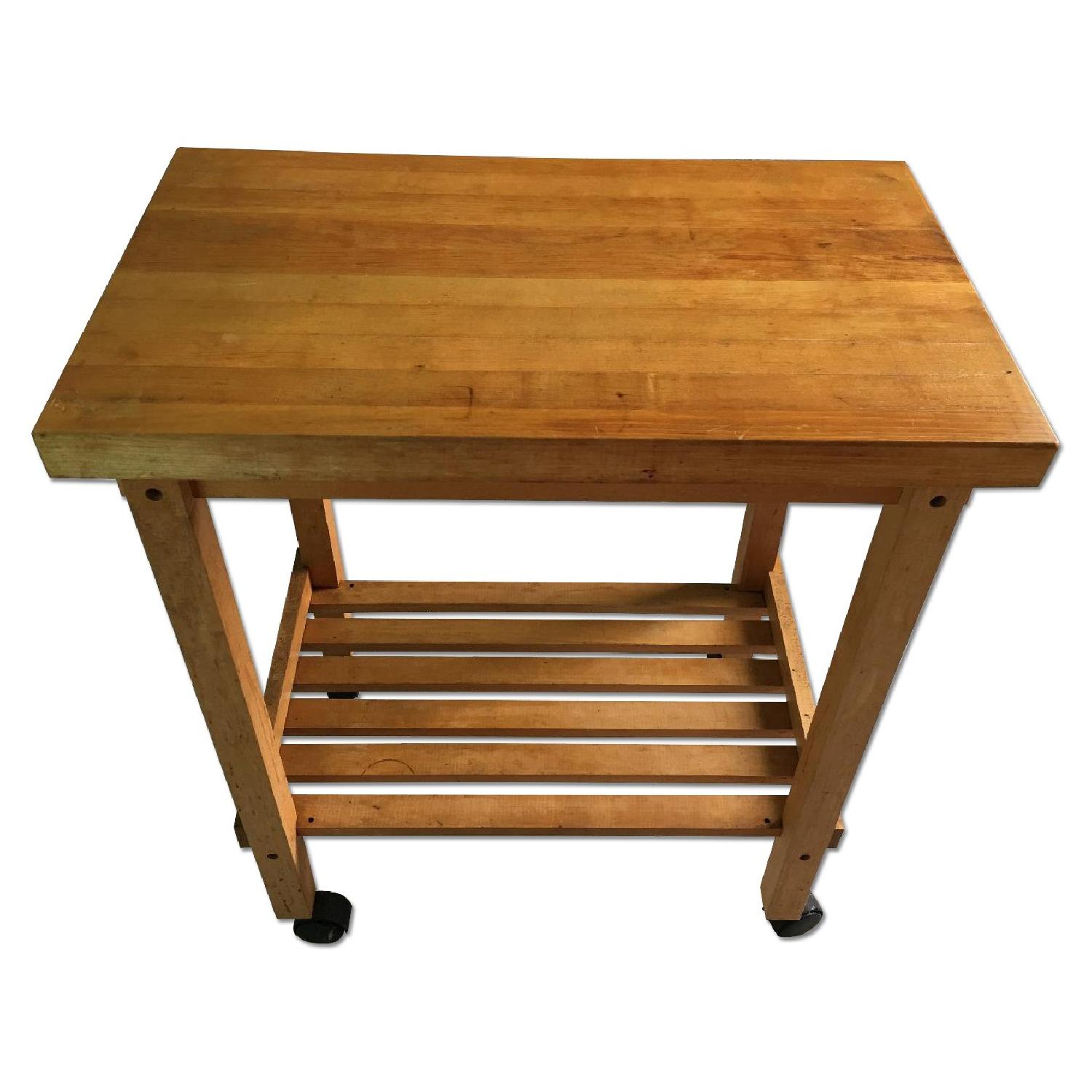 Wooden Rolling Butcher Block Kitchen Storage Unit - AptDeco