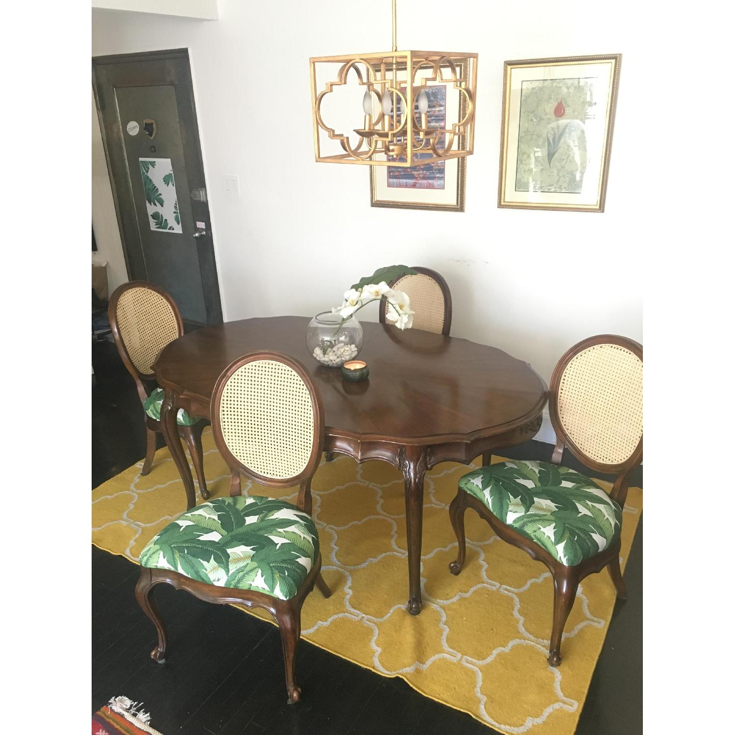 Solid Wood Extendable Dining Table w/ 4 Wicker & Wood Chairs - AptDeco