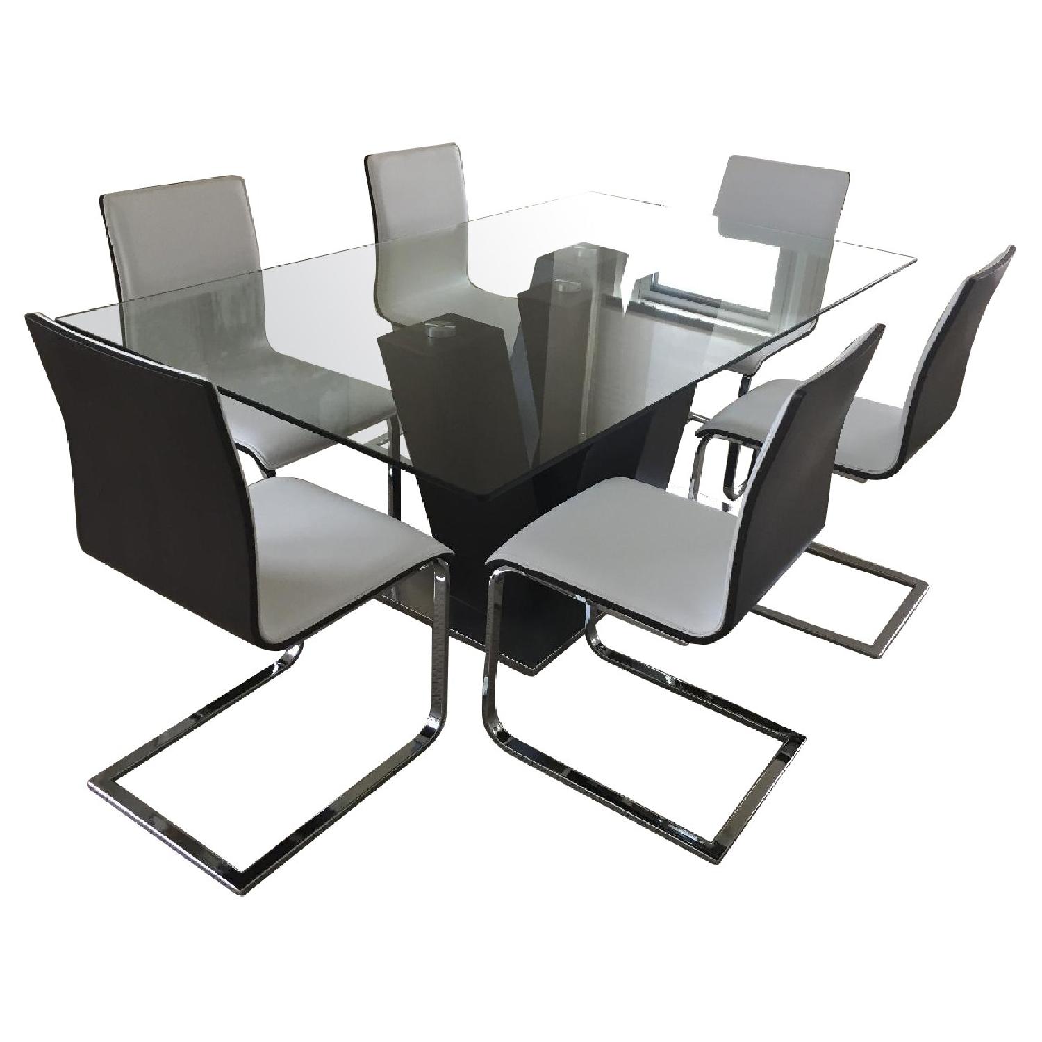 Tempered Glass Top Rectangle Dining Table w/ 6 Chairs - AptDeco