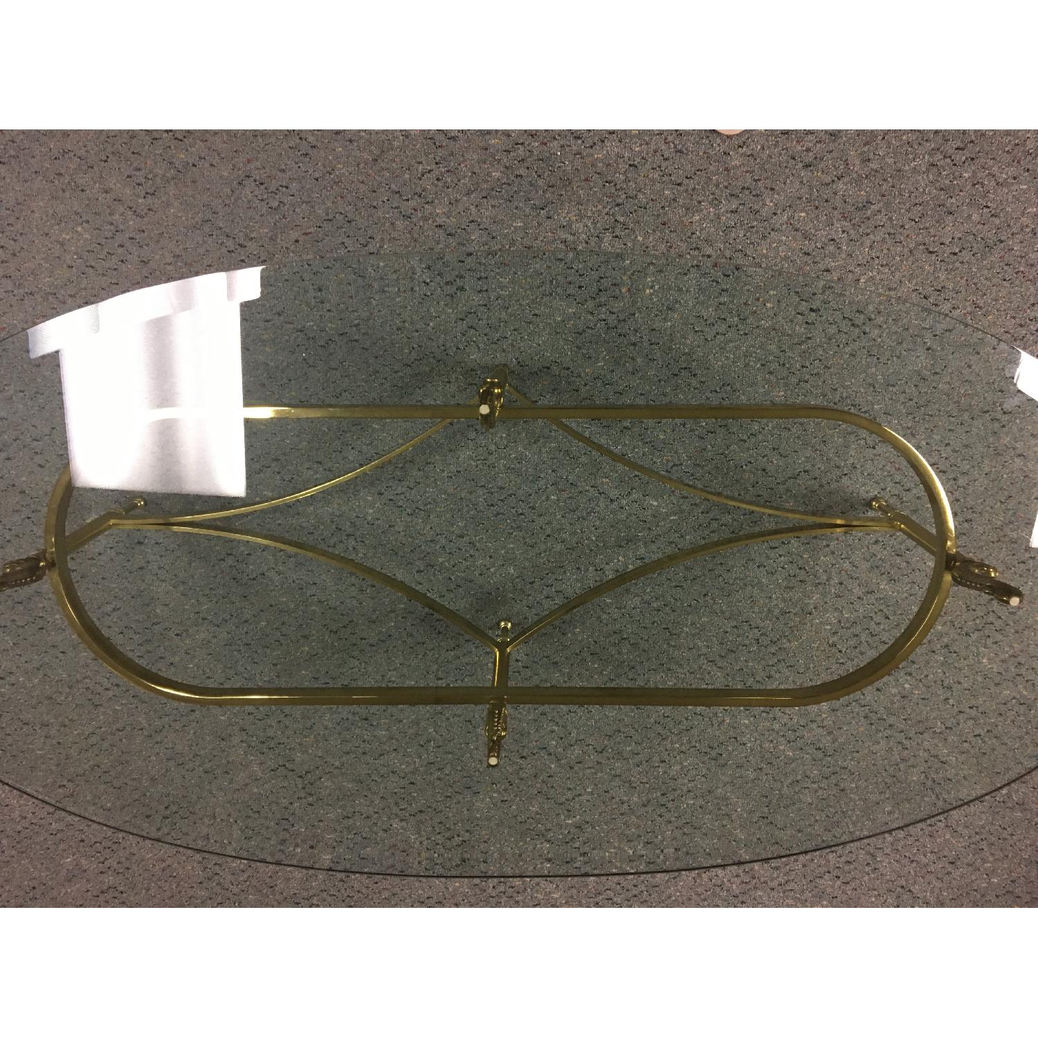 Vintage Glass & Brass Oval Coffee Table - AptDeco