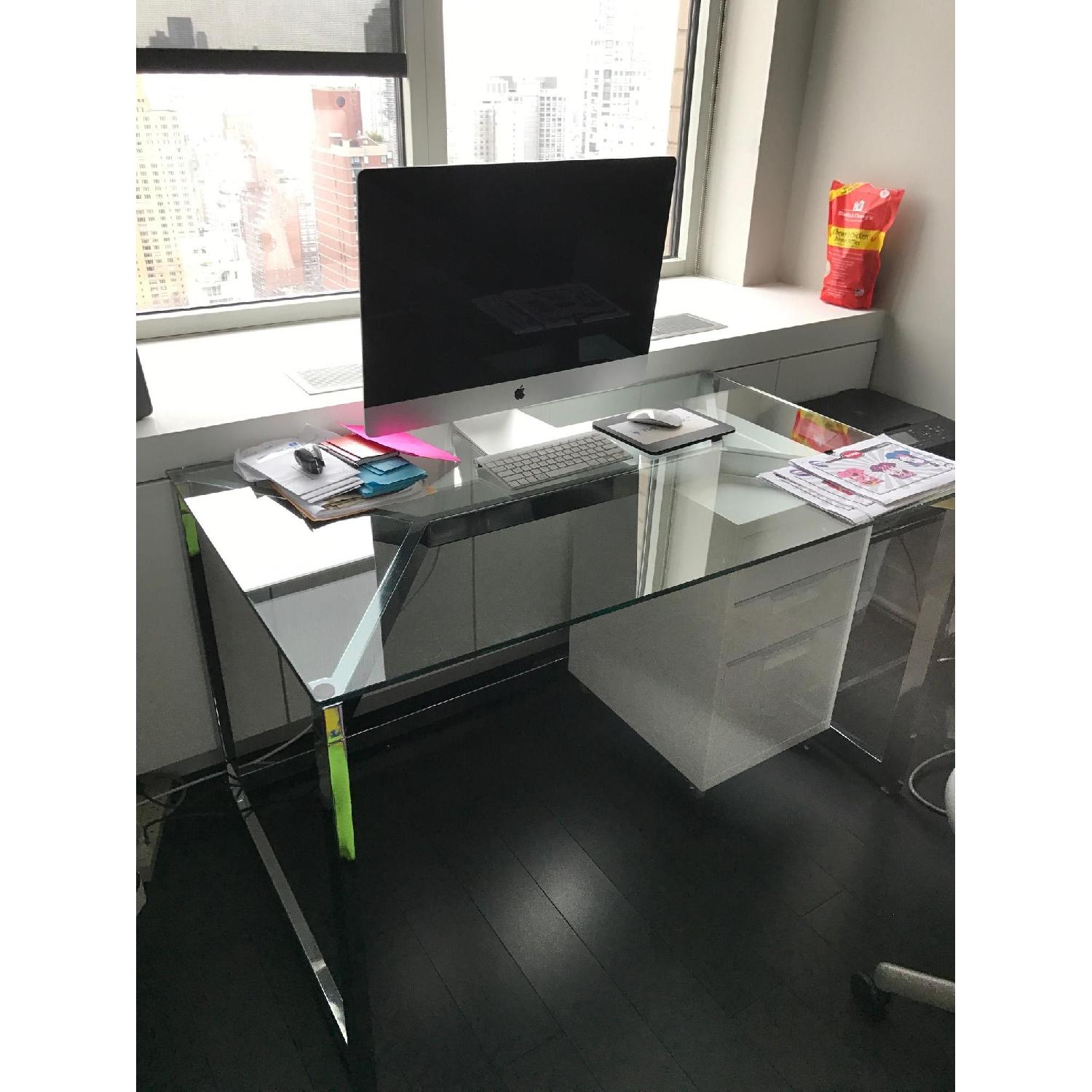 CB2 Chrome Glass Desk - AptDeco