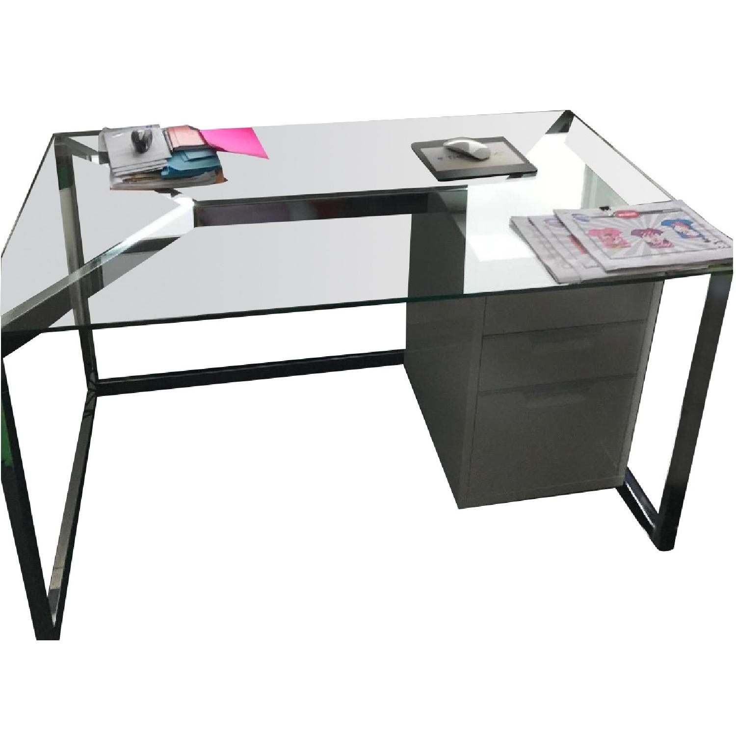 CB2 Chrome Glass Desk - AptDeco