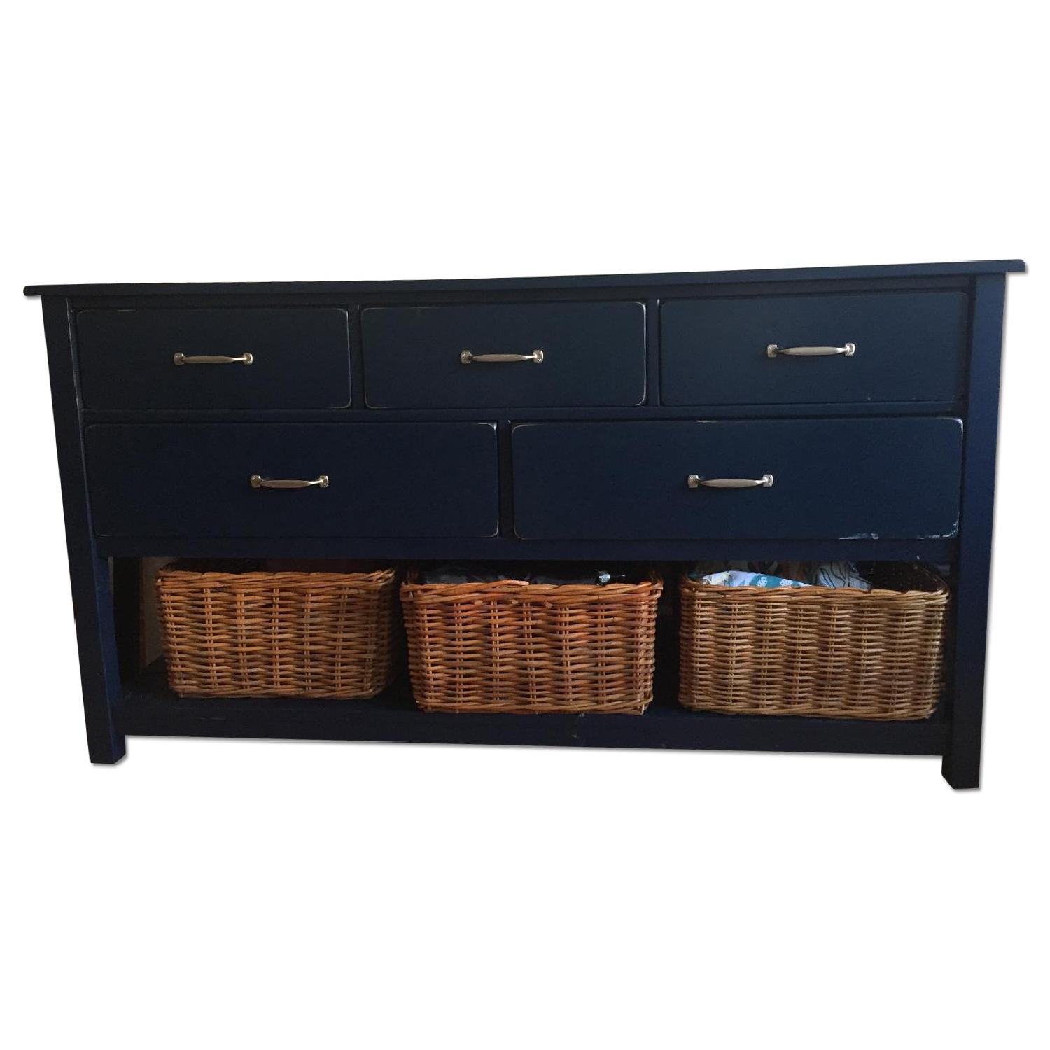 Navy TV Stand w/ Storage Baskets - AptDeco