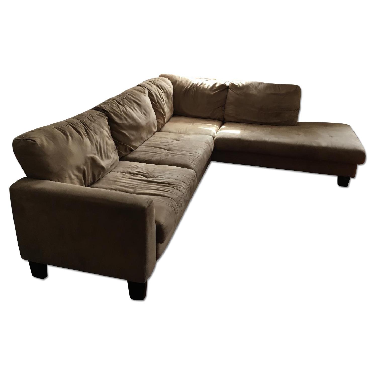 Modern Tan Microfiber L Sectional Sofa - AptDeco