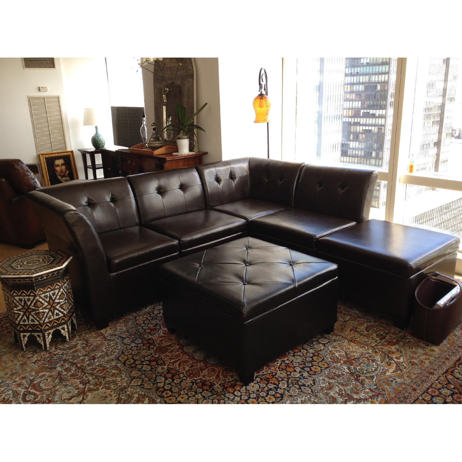 Pier 1 Bonded Leather Storage Sectional Sofa in Chocolate - AptDeco