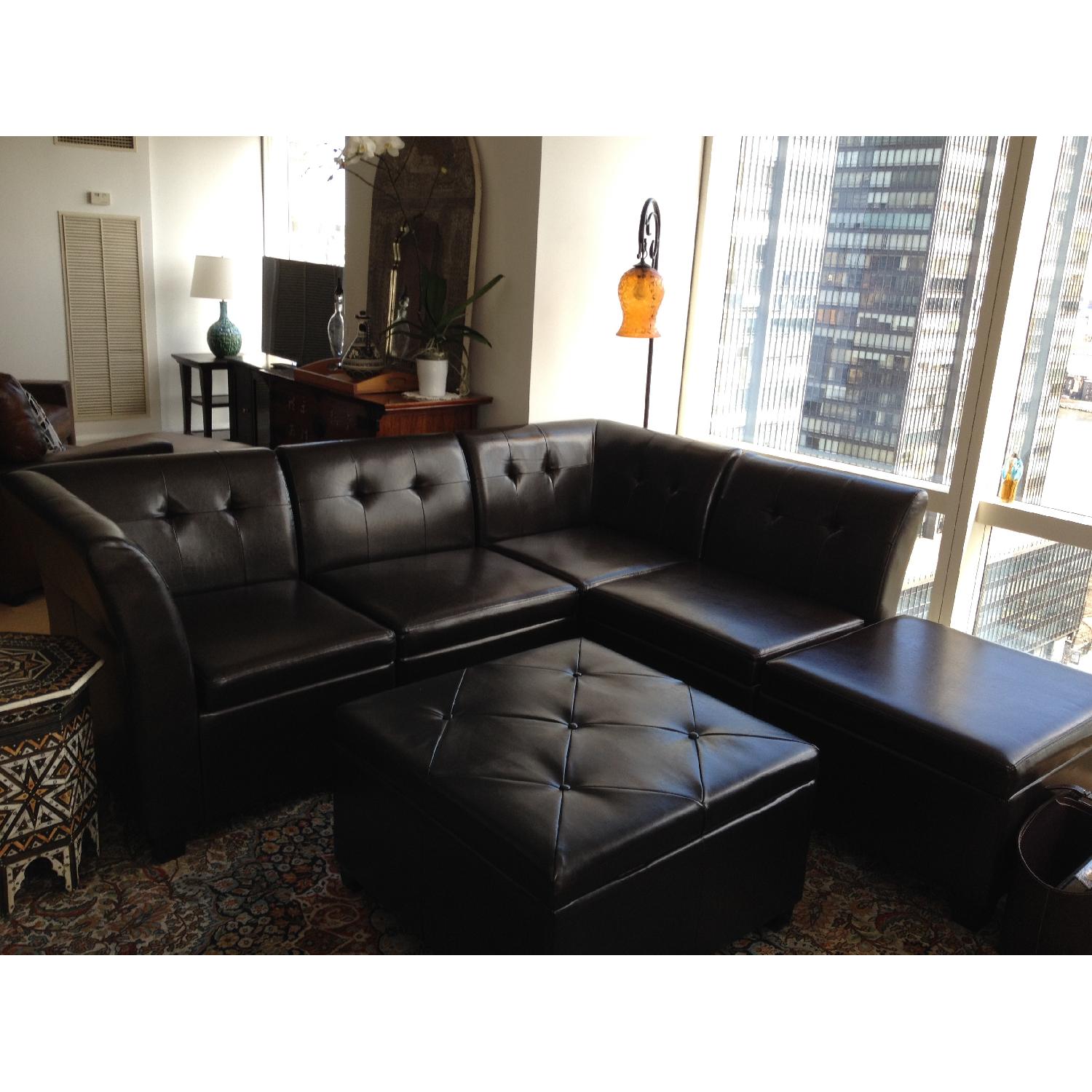 Pier 1 Bonded Leather Storage Sectional Sofa in Chocolate - AptDeco