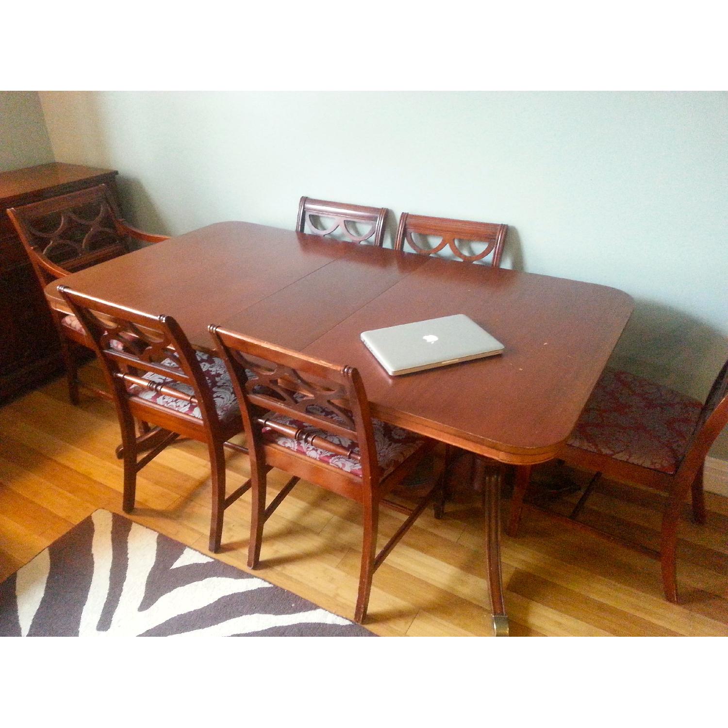 Antique Wood Dining Table w/ 6 Chairs - AptDeco
