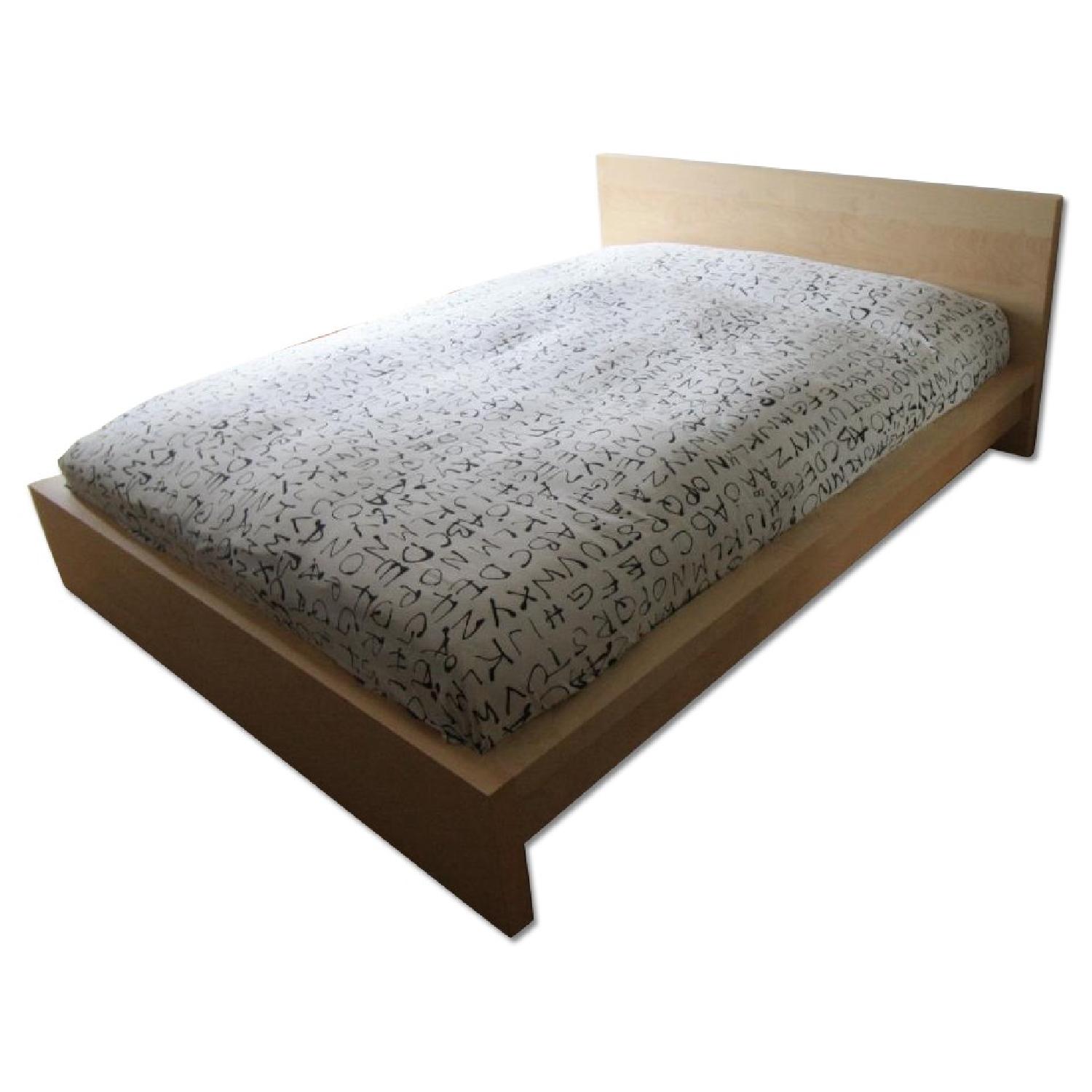 Ikea Malm White Stained Oak Veneer Queen Size Low Bed Frame - AptDeco