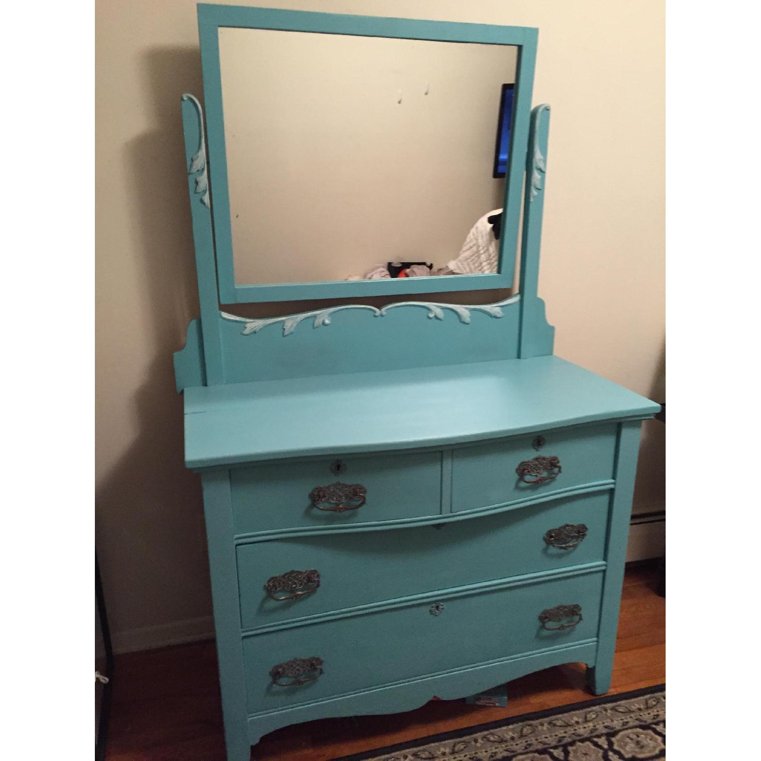 Vintage Shabby Chic Turquoise Dresser - AptDeco