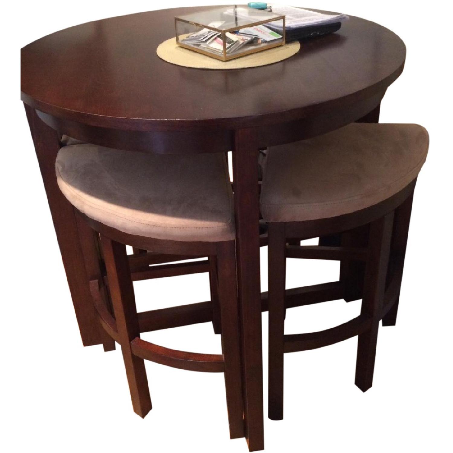 Tall Round Dining Room Table w/ 4 Stools - AptDeco