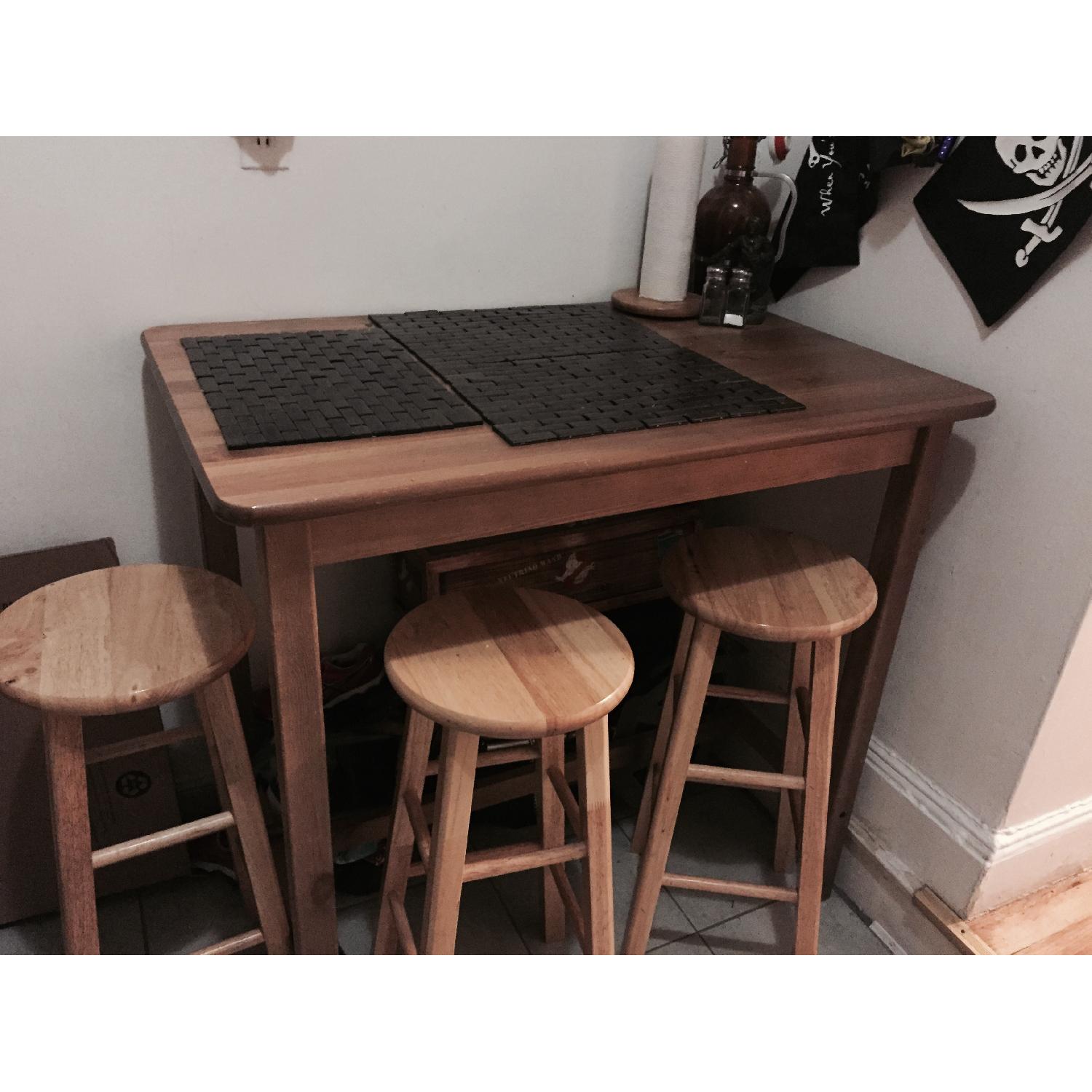 High Top Wood Dining Table w/ 3 Barstools - AptDeco