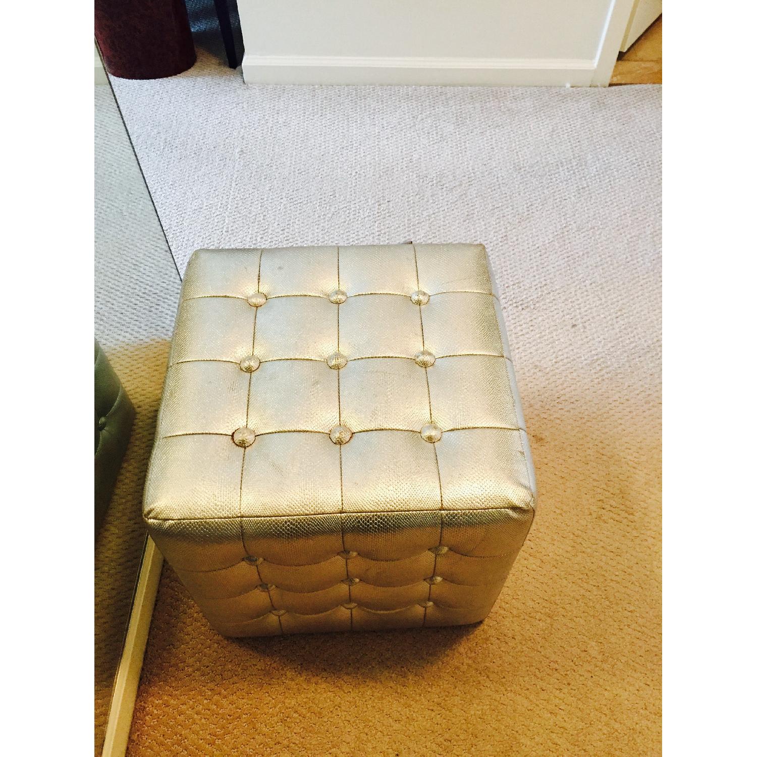 Harrods Gold Tufted Cube Ottomon/Table - AptDeco